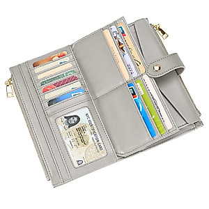 YALUXE Double Zipper Wallets for Women Wristlet Cellphone Purse Card Holder Vegan Leather