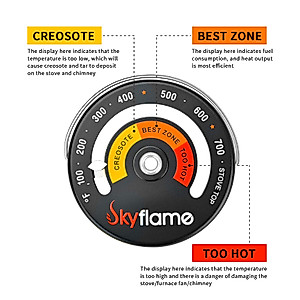 Skyflame Magnetic Top Thermometer Wood Stove Temperature Meter with Large Dial, Fireplace Accessories for Stove Top/Gas Stoves/Pellet Stove
