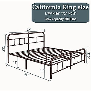 Yalemoll California-King-Bed-Frame and-Headboard - 15 Inch High Metal Platform,No Box Spring Needed,Easy Assembly(Brown)