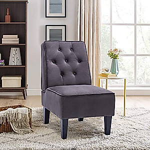 annjoe Armless Accent Chair, Button Tufted Slipper Chair Side Chair Single Sofa for Dining Room Living Room Bedroom Funiture (Set of 2)
