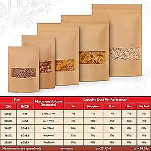 75- Pcs Bulk Heat Sealable Bags for Packaging - Food Grade Zip Stand Up Kraft Bags with Window - Resealable Waxed Paper Pouch Bags for Selling Products (12cm x 20cm) - (4.7" x 8") - 6oz