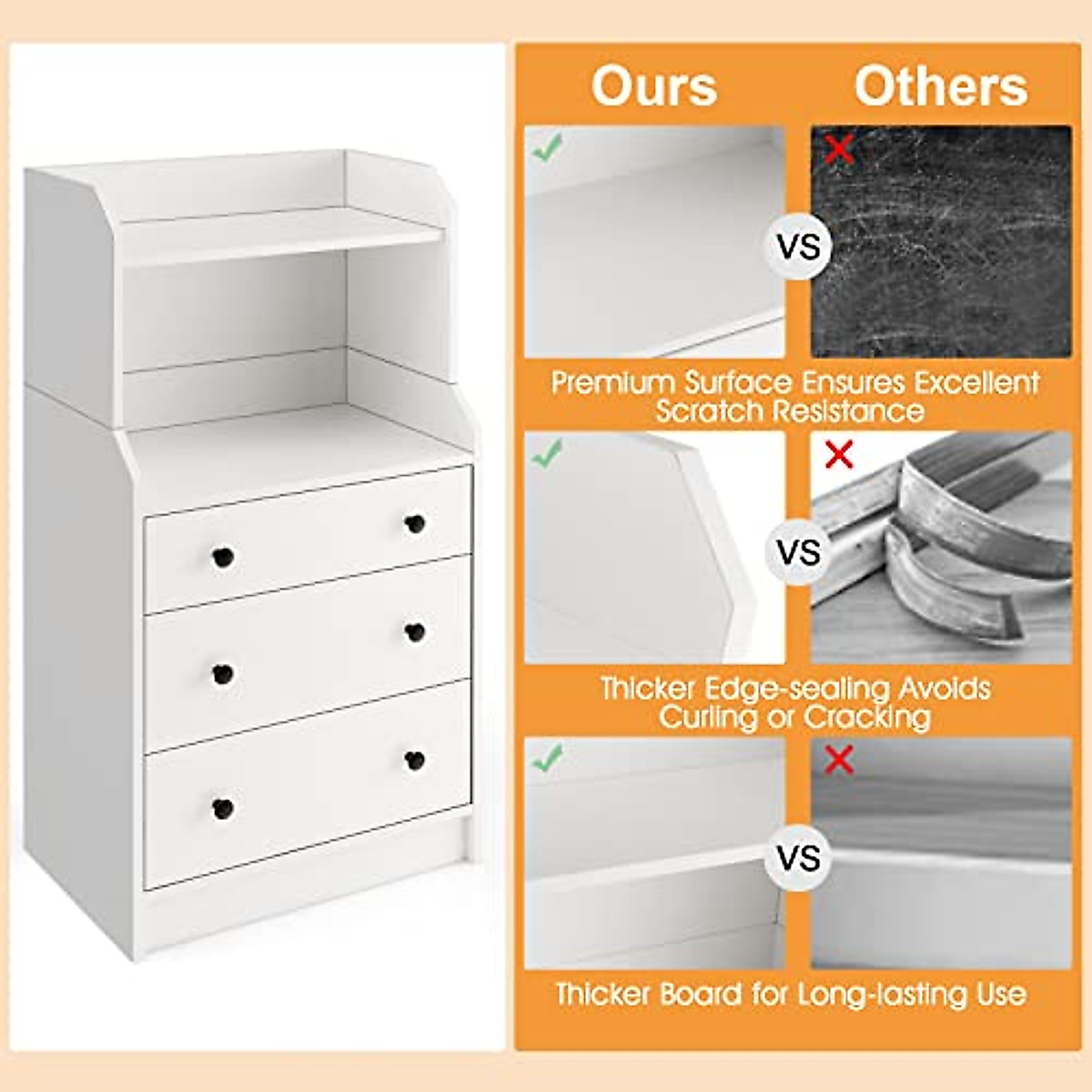Giantex 3 Drawers Dresser for Bedroom - Modern Storage Dresser Chest of Drawers with 2 Shelves, 3 Pull-Out Drawers, Anti-toppling Device, Storage Organizer for Bedroom, Living Room, Entryway, White