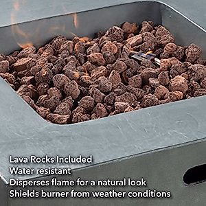 Propane Fire Pit - Outdoor Patio - Fire Pit Table - Stainless Steel Burner Patio Heater with Lava Rocks - 35-inch Square - Slate Gray Green 50,000 BTU - by Royal Garden