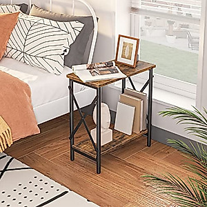 MAHANCRIS Slim Side Table, Narrow End Table, Hallway Nightstand for Livingroom, Bedroom, Slim Night Table with Storage Shelf, X-Shaped Design, Steel Frame, Industrial Style, Rustic Brown ETHR4801Z