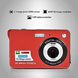 2.7 Inch Digital Video Camera, Mini Compact Digital HD Camera for Backpacking, 8X Automatically Digital Zoom, 5MP Full High Definition, Face Detection and Smile Capture Function, SD Card Storage(Red)