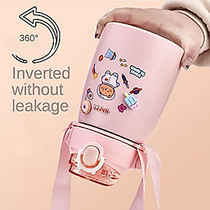 Tualrvvc Insulated Water Bottle 32 oz for Kids Flip-Top Thermos Random Cute Stickers Big Belly Bottle with Straw Handle Strap Light Navy Blue