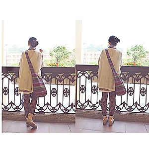 MOLLYGAN Women's Folk Style Canvas Sling Shoulder Bag Crossbody Bag Hobo (Color 4)