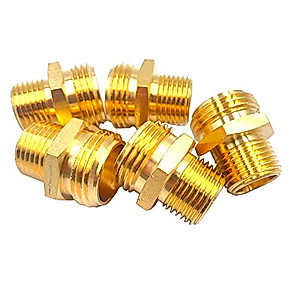 5 Pcs 3/4”GHT Male X 1/2”NPT Male Solid Brass Garden Hose Fittings Connectors Adapter,GHT To NPT Adapter Pipe Fitting Connect