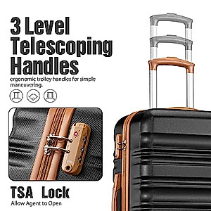 LONG VACATION Luggage Set 4 Piece Luggage Set ABS hardshell TSA Lock Spinner Wheels Luggage Carry on Suitcase (BLACK-BROWN, 6 piece set)