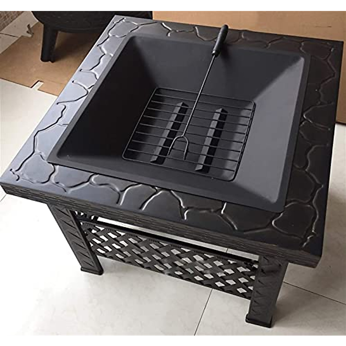 LEAYAN Garden Fire Pit Grill Bowl Grill Barbecue Rack Outdoor Fire Pit Garden Wood Burning Fire Pit Bowl Terrace Metal Barbecue Table, Patio Lawn Backyard Barbecue Party Outdoor Fireplace, 66cm