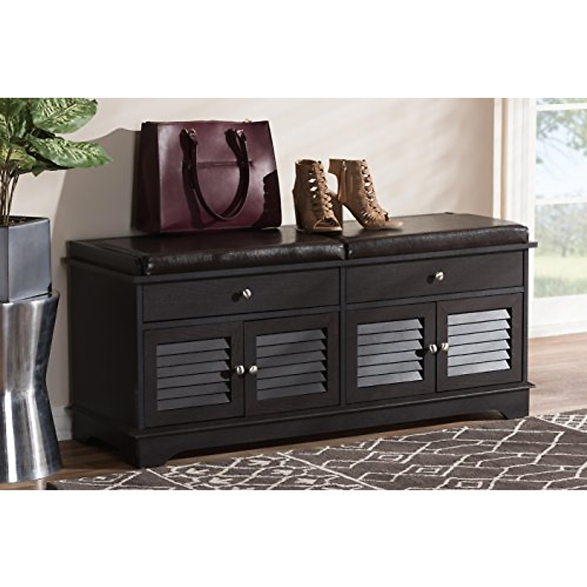 Baxton Studio Laertes Modern and Contemporary Dark Brown Wood 2-Drawer Shoe Storage Bench