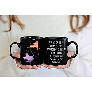 Personalized Long Distance Friendship Gifts Coffee Mug, Customized Best Friend Mugs, Friends Gag Gifts, Sense of Humor, State to State, Long Distance Relationship Gifts Black Coffee Mug