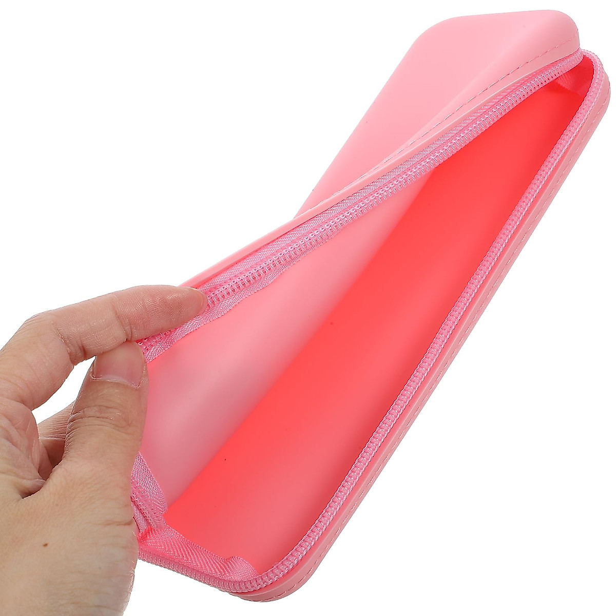 SEWACC Silicone Pencil Case, Solid Color Pencil Pouch Zipper Pencil Case Small Pencil Pouch Aesthetic Pencil Bag for Women Makeup Brush Pink