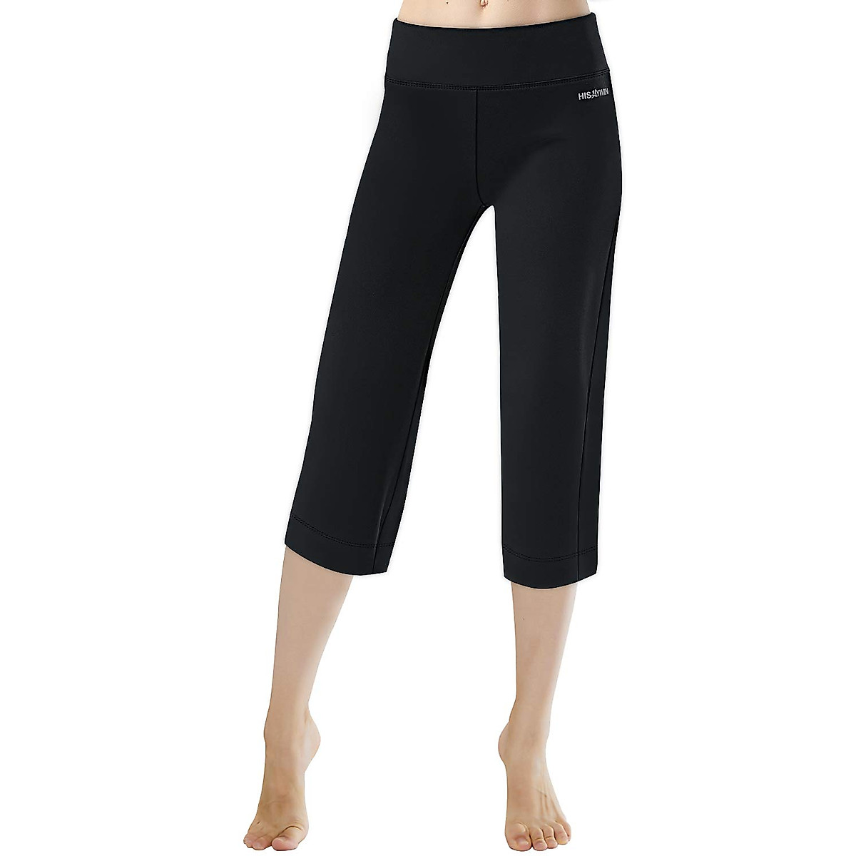 HISKYWIN 17"/23"/27"/29"/31"/33"/35" Inseam Capri/Petite/Regular/Tall Length Women's Straight Leg Yoga Pants Zip Pocket HF604-Black-M