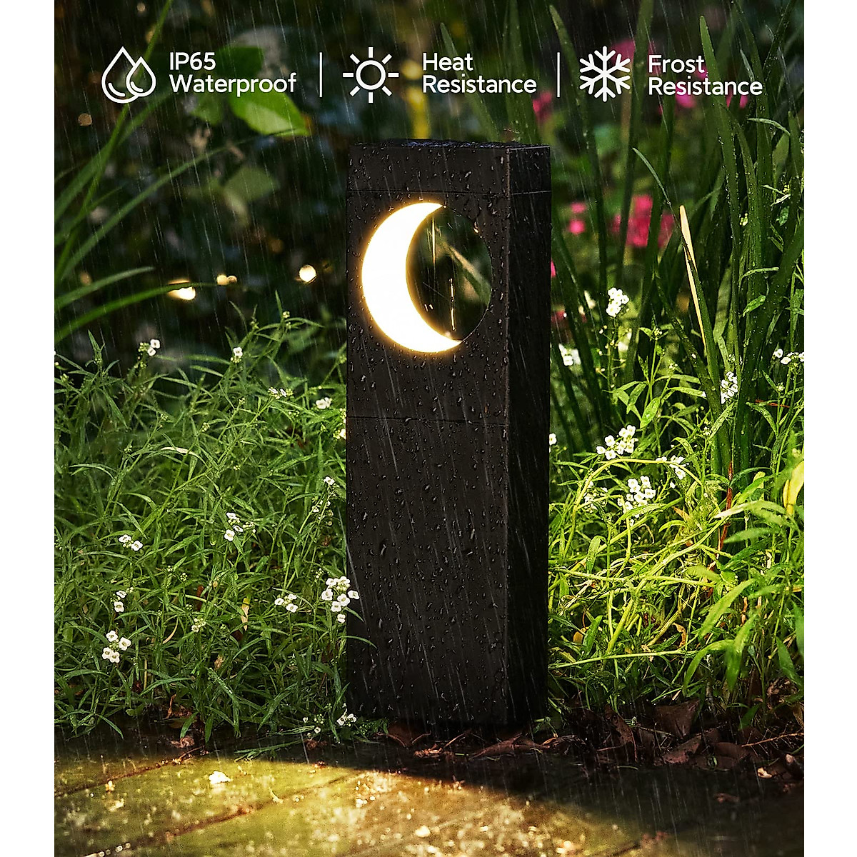 E-Kong Solar Outdoor Lights 6 Pack, Bright Pathway Outdoor, Achieve IP65 Waterproof, Moon Shape Landscape, Auto On/Off for Outside Yard Garden Path, Warm White
