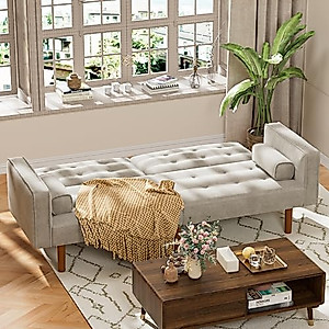 YESHOMY Futon Sofa Bed Convertible Sectional Sleeper Couch, Splitback Loveseat with Tapered Legs, 74", Small Lounge for Living Room, Study and Bedroom, Light Gray