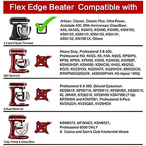 Lawenme Flex Edge Beater Mixer Attachments for Kitchenaid Tilt-Head Stand Mixers, Mixer Accessory 4.5-5 Quart Beater Scraper Paddle with Both-Sides Flexible Silicone Edges (Grey)