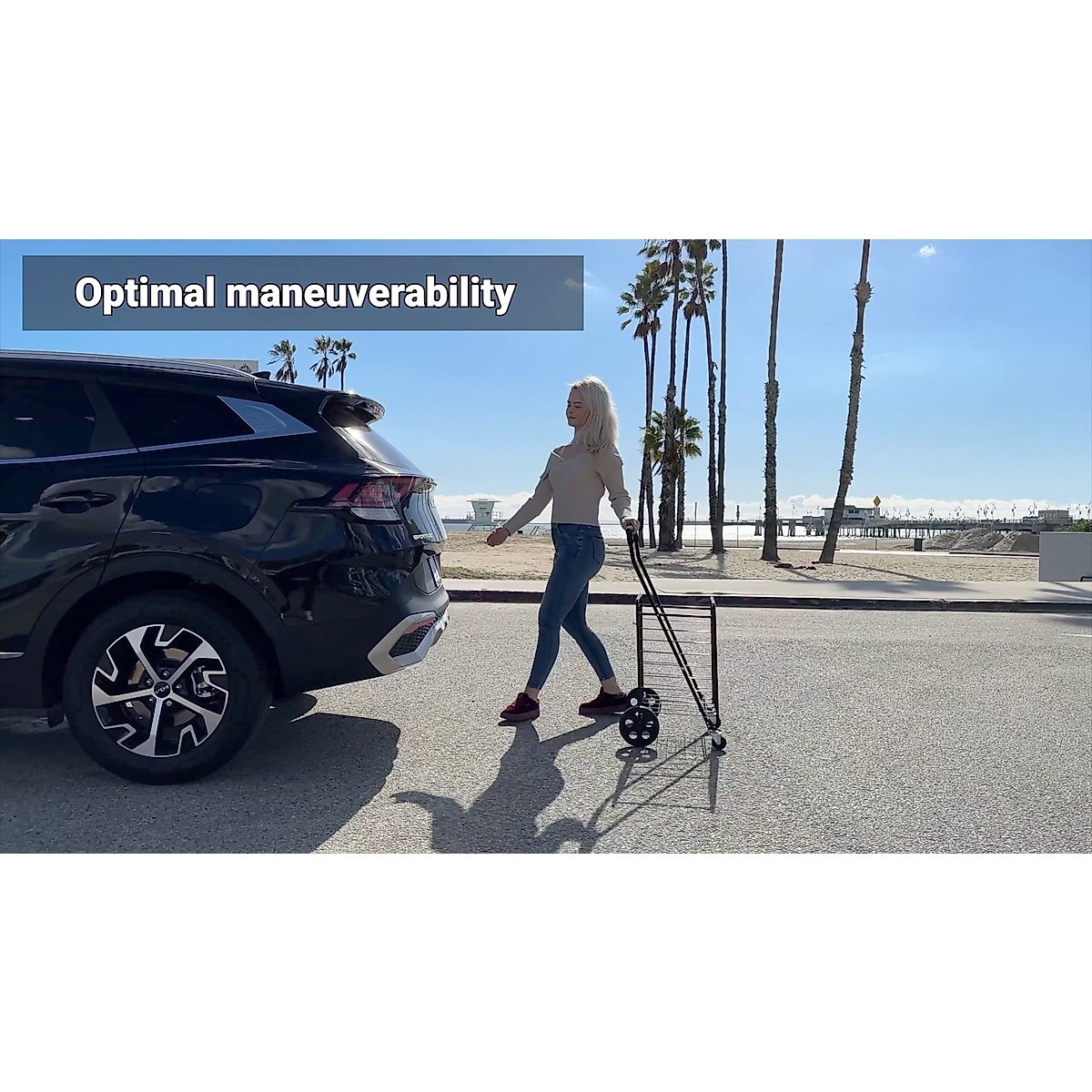 Mount Plus SF-118 Grocery Utility Shopping Cart with Dual Swivel Wheels | Easily Collapsible and Portable to Save Space and Heavy Duty | Rolls Smoothly on Streets, Store, Sidewalks and Indoors