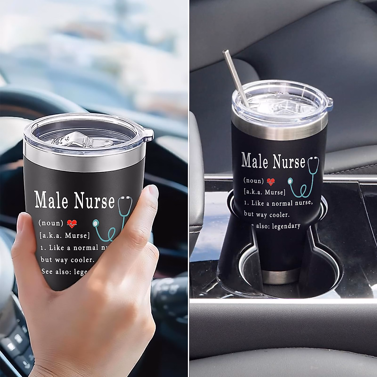 EchoMaven Nurse Gifts for Men, Male Nurse Gifts Ideas for Nurse Week, 20oz Male Nurse Stainless Steel Travel Tumbler with Lid, Nurse Practitioner Gifts Christmas Birthday Gifts for Son Friends, Black