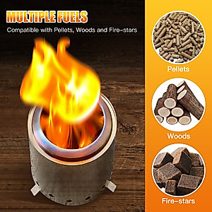 Tabletop Fire Pit, Mini Table Top Firepit with Flodable Stand, Stainless Steel Outdoor Fire Pit for Camping, Fueled by Pellets or Wood, Low Smoke and Safe Burning, Diameter 6" Height 7.5"