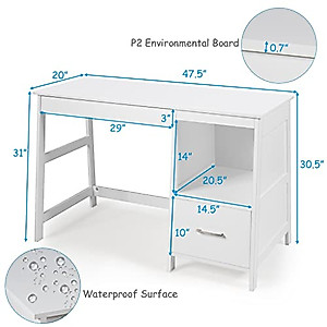CZDYUF 47.5" Computer Desk Stand Desk Writing Study Workstation with Shelves and 2 Drawers