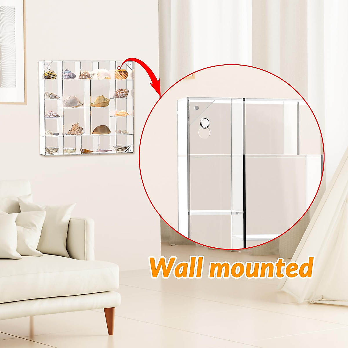 Seashell Display Box Large (20 Grids), Acrylic Magnetic Display Box, Clear Shell Case for Collectibles, Rock Collection Box, Figure Display Case, Wall and Desktop, Gifts for Friends and Family