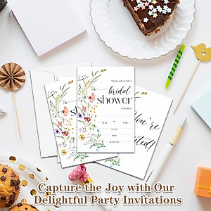 OXRUN Bridal Shower Invitations, 25 Colorful Wildflower Invites with Envelopes for Bridal Shower Reception Engagement Party, Floral Wedding Cards - B05