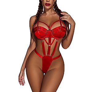 Avidlove Sexy Lingerie Set Lingerie Teddy One Piece Bodysuit Valentines Babydoll Red Small
