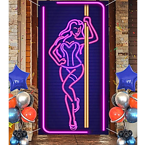 Neon Pole Dance Hot Sexy Girl Banner Pole Dancing Theme Backdrop Decor for Bachelorette Bridal Shower Birthday Party Decorations Chair Dancing Party P Valley Party Supplies Favors Photo Booth Props