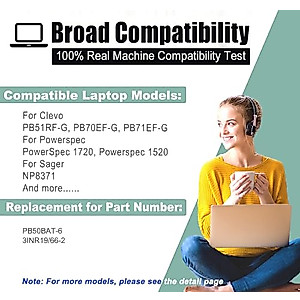 BOWEIRUI PB50BAT-6 Laptop Battery for Clevo PB51RF-G PB70EF-G PB71EF-G for PowerSpec 1720 1520 for Sager NP8371 Notebook 3INR19/66-2 11.1V 62Wh