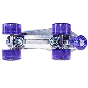 JajaHoho Roller Skates for Women, Holographic High Top PU Leather Rollerskates, Purple Shiny Double-Row Four Wheels Quad Skates, Age 8-50 Indoor Outdoor, Silver, Aluminum Trucks Baseplate, Size 8