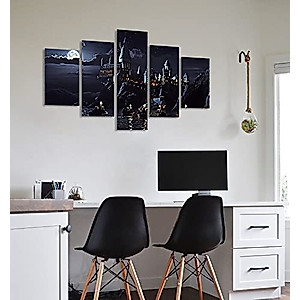 Canvas Print Wall Art 5 Pieces Magic School Castle Painting for Bedroom Kids Room Home Decoration Movie Poster Artwork Unframed (No Frame,Only Camvas)