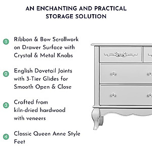 Evolur Aurora 7 Drawer Double Dresser, Akoya Grey Pearl/Silver Mist
