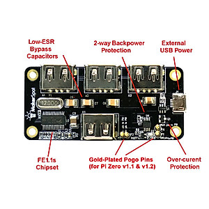 MakerSpot 4-Port Stackable USB Hub HAT for Raspberry Pi Zero V1.3 (with Camera Connector) and Pi Zero W /2W (with Bluetooth & WiFi)