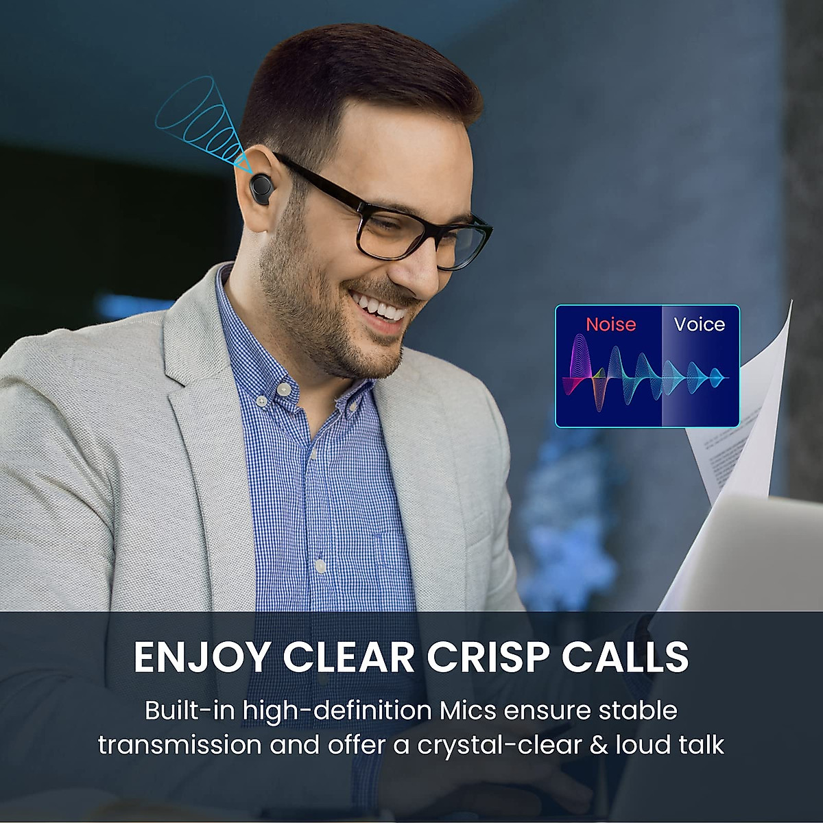 HAYLOU GT5 True Wireless Earbuds, Bluetooth Headphones with Wireless Charging Case and Mic for iPhone Android, Low-Lantecy Game Mode, Clear Sound, in-Ear Stereo Earphones for Work/Home (Black)