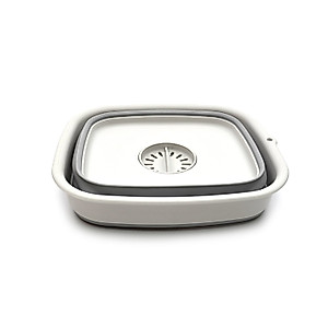 SAMMART 9.1L (2.4Gallon) Collapsible Dishpan with Draining Plug - Foldable Washing Basin - Portable Dish Washing Tub - Space Saving Kitchen Storage Tray (1, Grey)