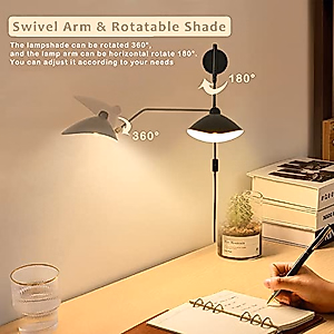 Modern Wall Sconce Plug in or Hardwired Adjustable Swing Arm Vintage Wall Lamp,Mid-Century Black Wall Lights Rotatable for Bedside Living Room,Brass and Black Finish (2 Pack) (1 Light)