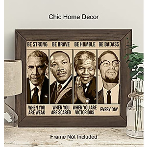 Inspirational African American Wall Art & Decor - Be Strong Be Brave Be Badass - Classroom Decor - Positive Motivational Quotes - Black Culture - Black Pride - Afro American, Black Men, Boys Poster