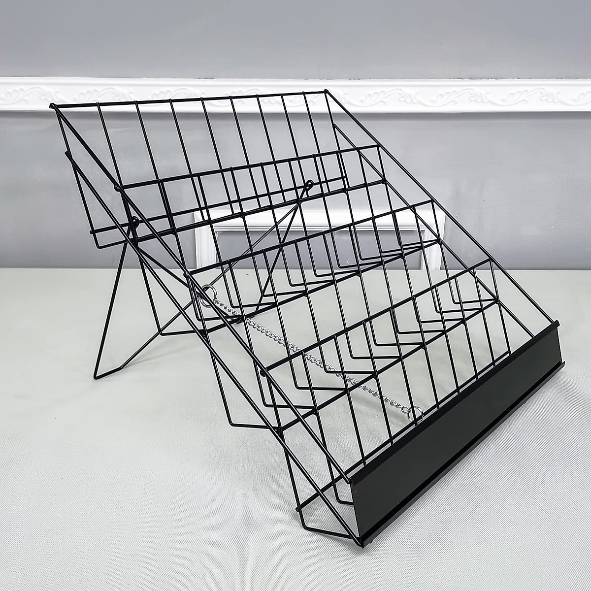 FixtureDisplays® 4-Tiered Book Signing Rack, CD Display, 18" Wire Rack for Tabletop Use, 2.5" Open Shelves, with Header - Black 119362-FBA