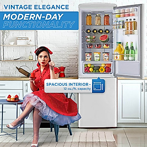 Unique Appliances UGP-330L W AC Classic Retro Refrigerator Electric Bottom-Mount Fridge with Intuitive Control Panel, 4 Glass Shelves, and 3 Freezer Drawers, Frost-Free, 12 cu./ft, Marshmallow White