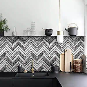 HAOKHOME Black and White Wallpaper Boho Geometric Self Adhesive Textured Wall Paper Modern for Bathroom Decor e 17.7in x 9.8ft