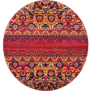 Unique Loom Medici Collection Vibrant Colors Abstract Botanical Red Round Rug (6' 0 x 6' 0)