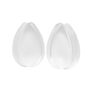 Mystic Metals Body Jewelry Pair of Clear Glass Teardrop Double Flare Plugs (PG-545) (0g (8mm))
