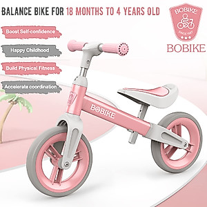 Bobike Toddler Balance Bike Toys for 1 to 3 Year Old Girls Boys Adjustable Seat and Handlebar No-Pedal Training Bike Best Gifts for Kids (Pink)
