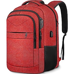 Lapsouno Extra Large Backpack, Travel Laptop Backpack, Carry on Backpack, Sturdy 17 Inch TSA Friendly with USB Port, Water Resistant College School Bag Gifts for Men Women,Wine Red