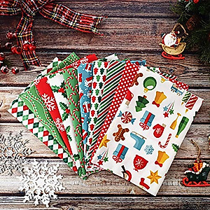 10 Pieces Christmas Cotton Fabric Squares Precut Quilting Fabric Patchwork Christmas Snowflake Print Red Green Fabric for Xmas Sewing Crafting DIY Supplies (50 x 50 cm/ 19.68 x 19.68 Inch)