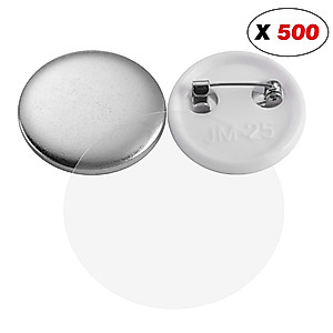 Yescom 500pcs Blank Button Making Supplies Round Pin Badge Parts Metal Kit for Button Maker Machine DIY(1",25mm)