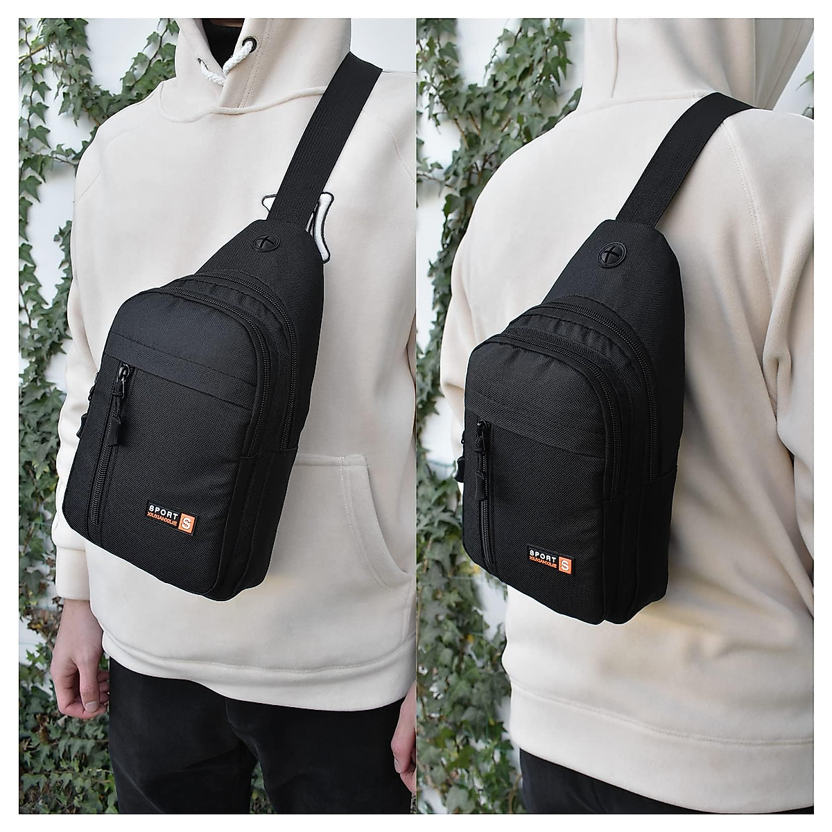 Gurislife Sling Bag For Men Women, Small 6L Mini Crossbody Bags Black Fanny Pack, Lightweight One Strap Shoulder Backpacks For Men, Sling Chest Bag Casual Daypack For Work Travel Camera Hiking, Black