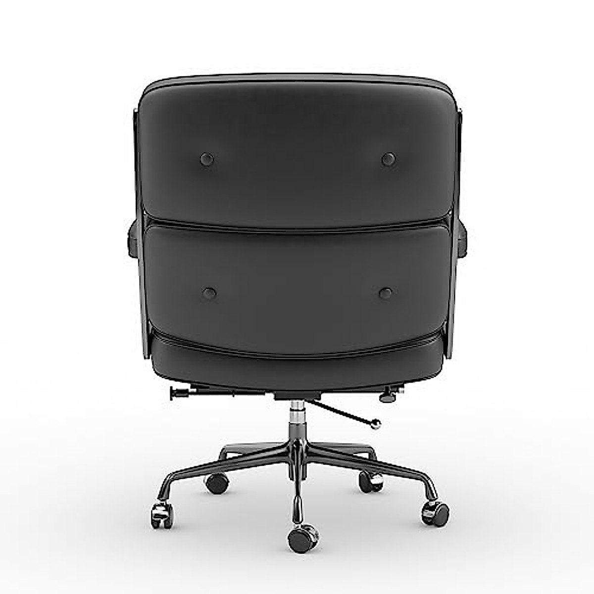 Office Chair- Aluminum Arms Thickened Backrest Lumbar Support, Executive Desk Chair, Genuine Grain Leather Thick Padded Strong Aluminum Base Quiet Wheels, Ergonomic Mid Back Leather Computer Chair