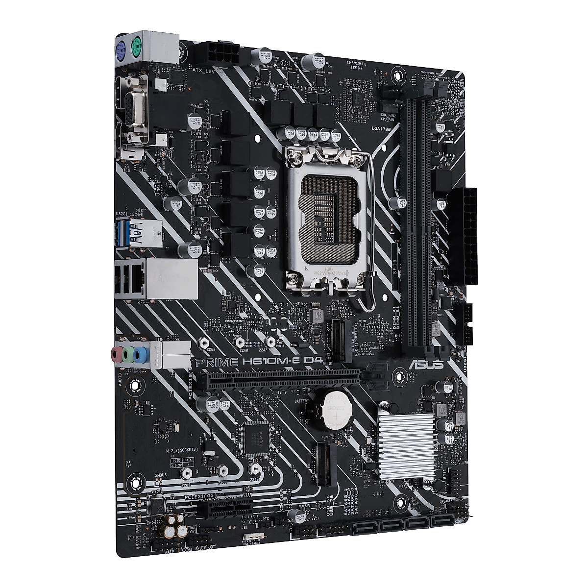 ASUS PRIME H610M-E D4 LGA 1700(Intel 12th Gen) mATX motherboard (PCIe 4.0, DDR4,2xM.2 slots,1Gb LAN,DisplayPort/HDMI/D-Sub, USB 3.2 Gen 1 ports, SATA 6 Gbps, COM header, RGB header)